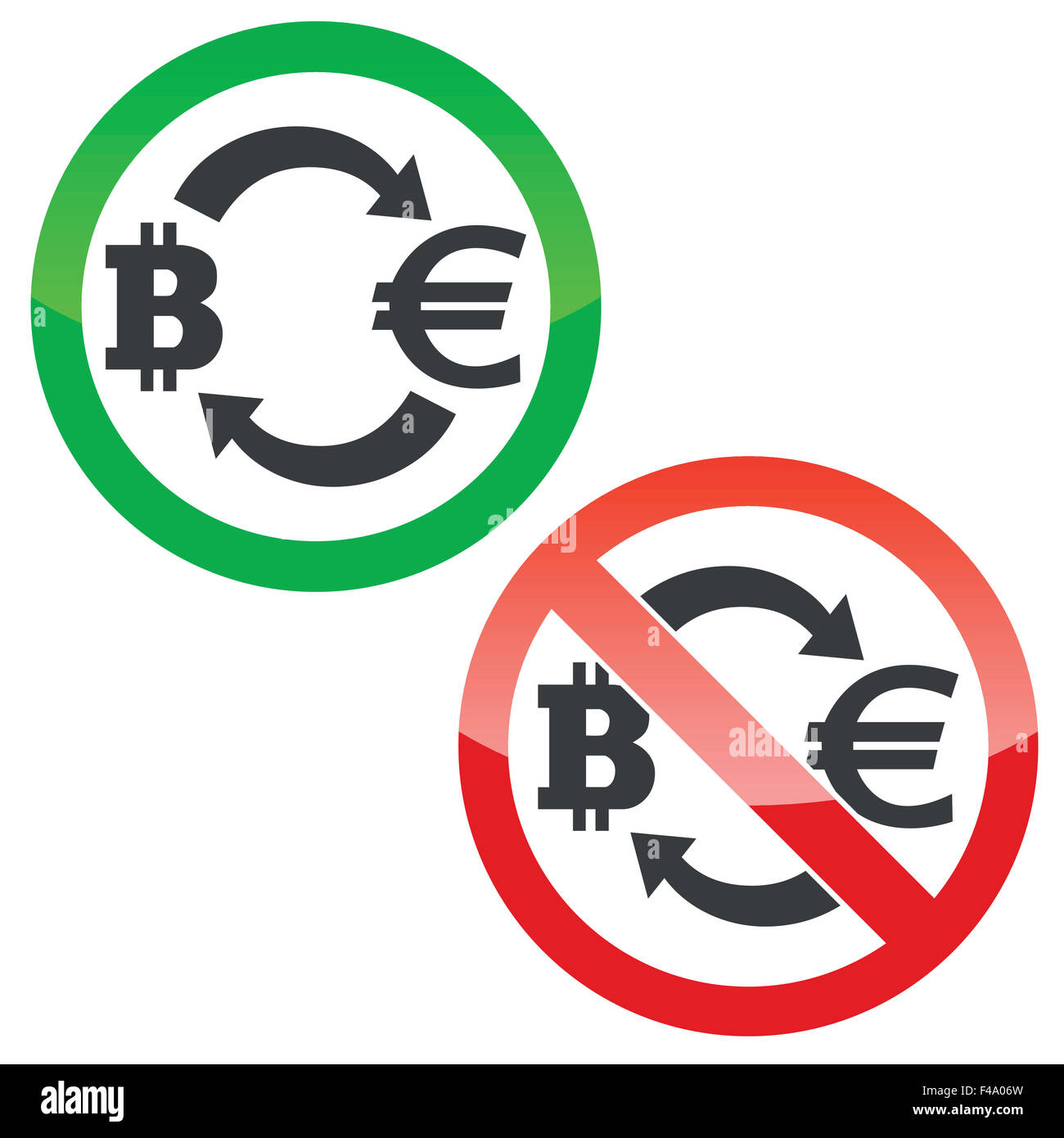 Bitcoin-euro exchange permission signs set Stock Photo - Alamy