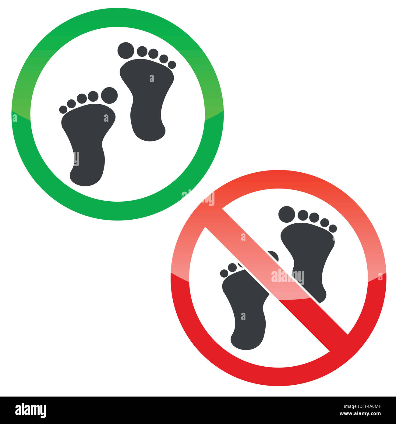 Footprint permission signs set Stock Photo - Alamy