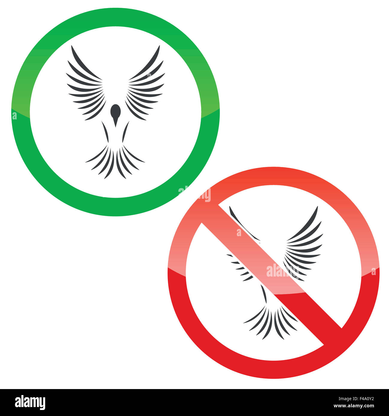 Flying bird permission signs set Stock Photo - Alamy