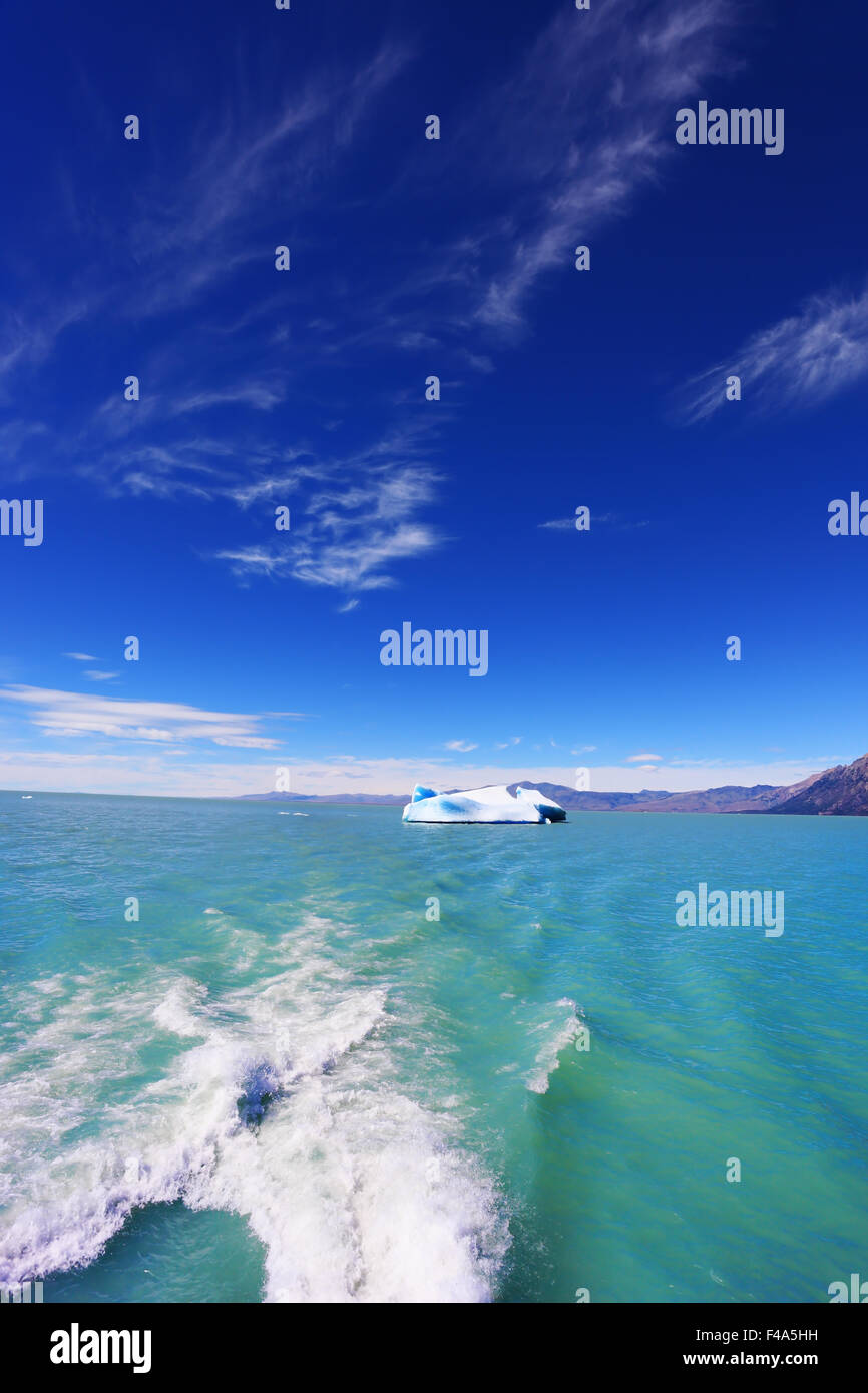 Excursion by boat on a cold lake Stock Photo - Alamy