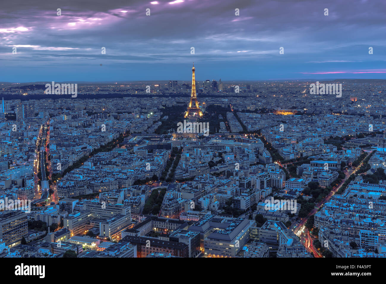 Aerial view of Paris by night. July, 2015. Paris, France Stock Photo ...