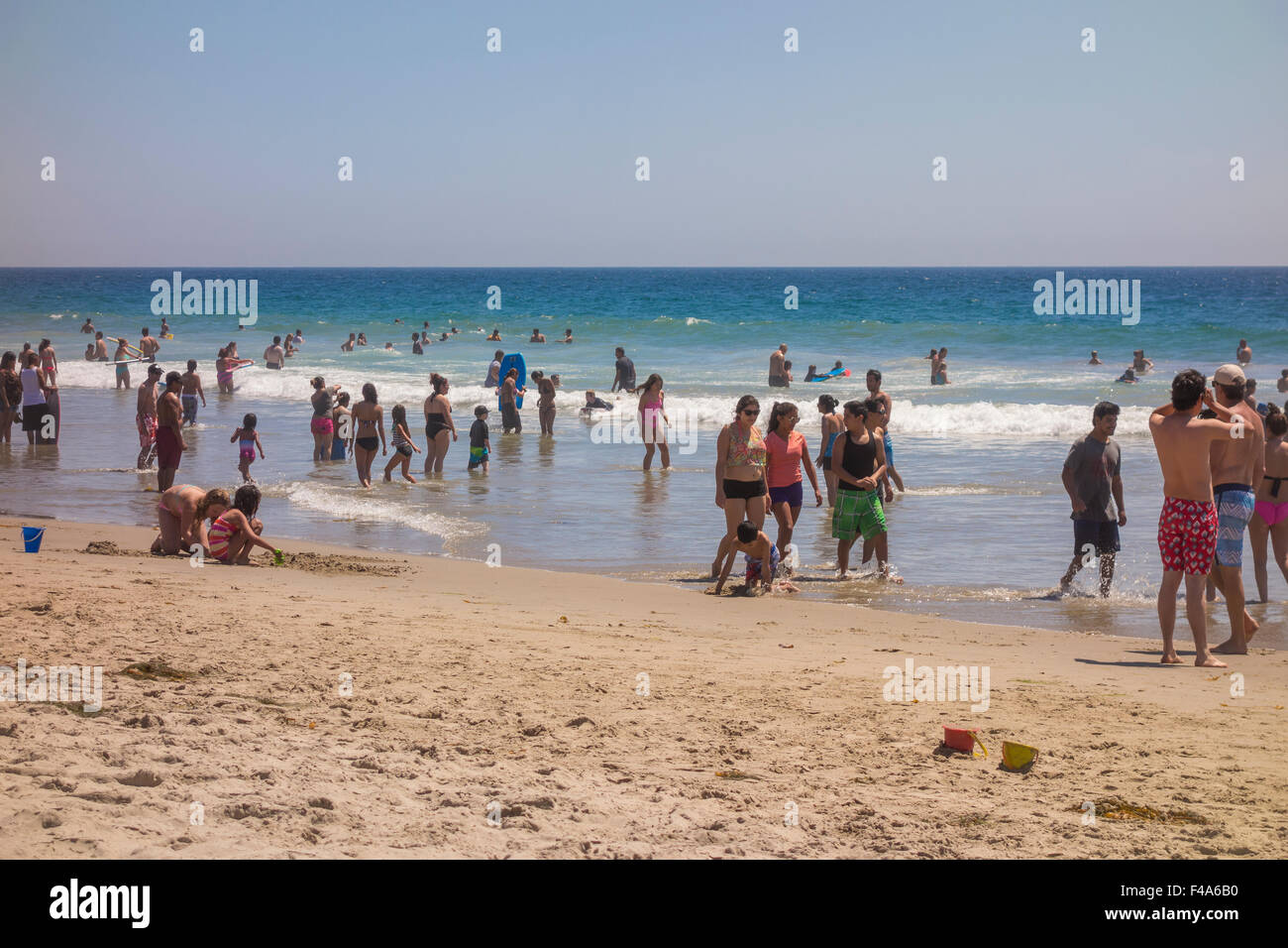 ZUMA BEACH, CALIFORNIA, USA - People on Zuma beach, public beach north ...