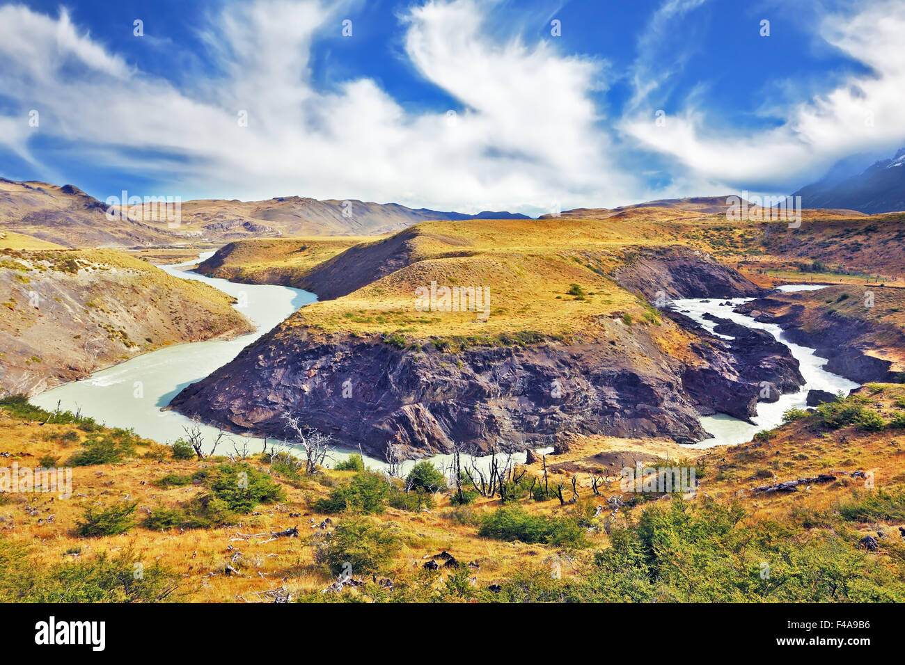 The river bends between the hills Stock Photo - Alamy