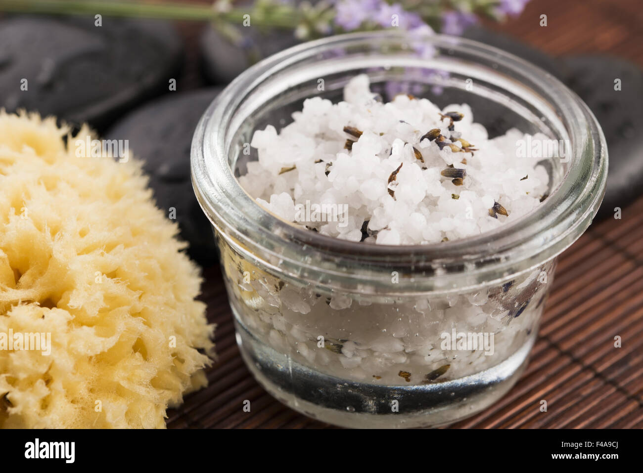Homemade skin exfoliant (skin scrub) of sea salt, olive oil and ...