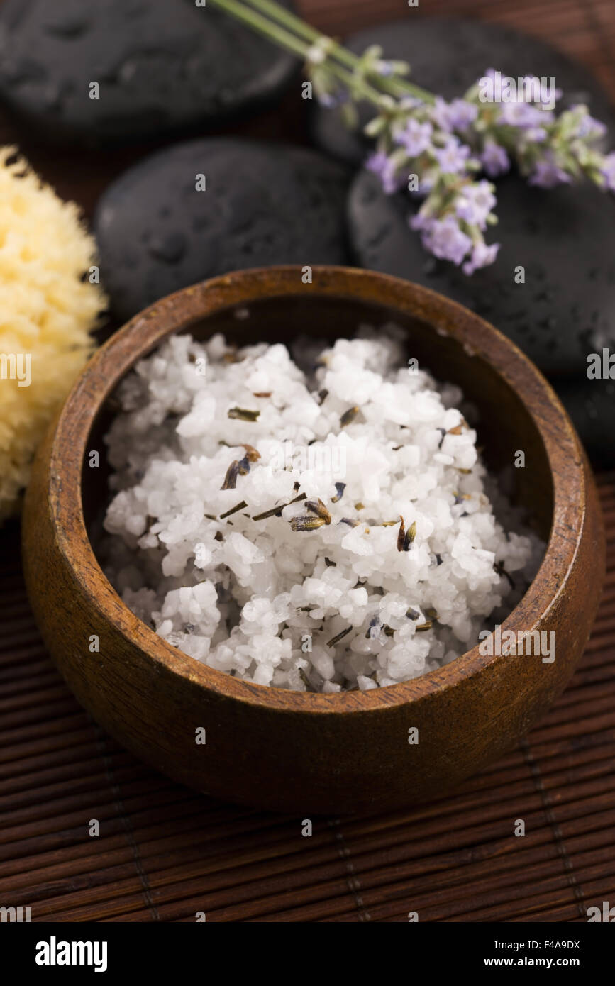 Homemade skin exfoliant (skin scrub) of sea salt, olive oil and ...