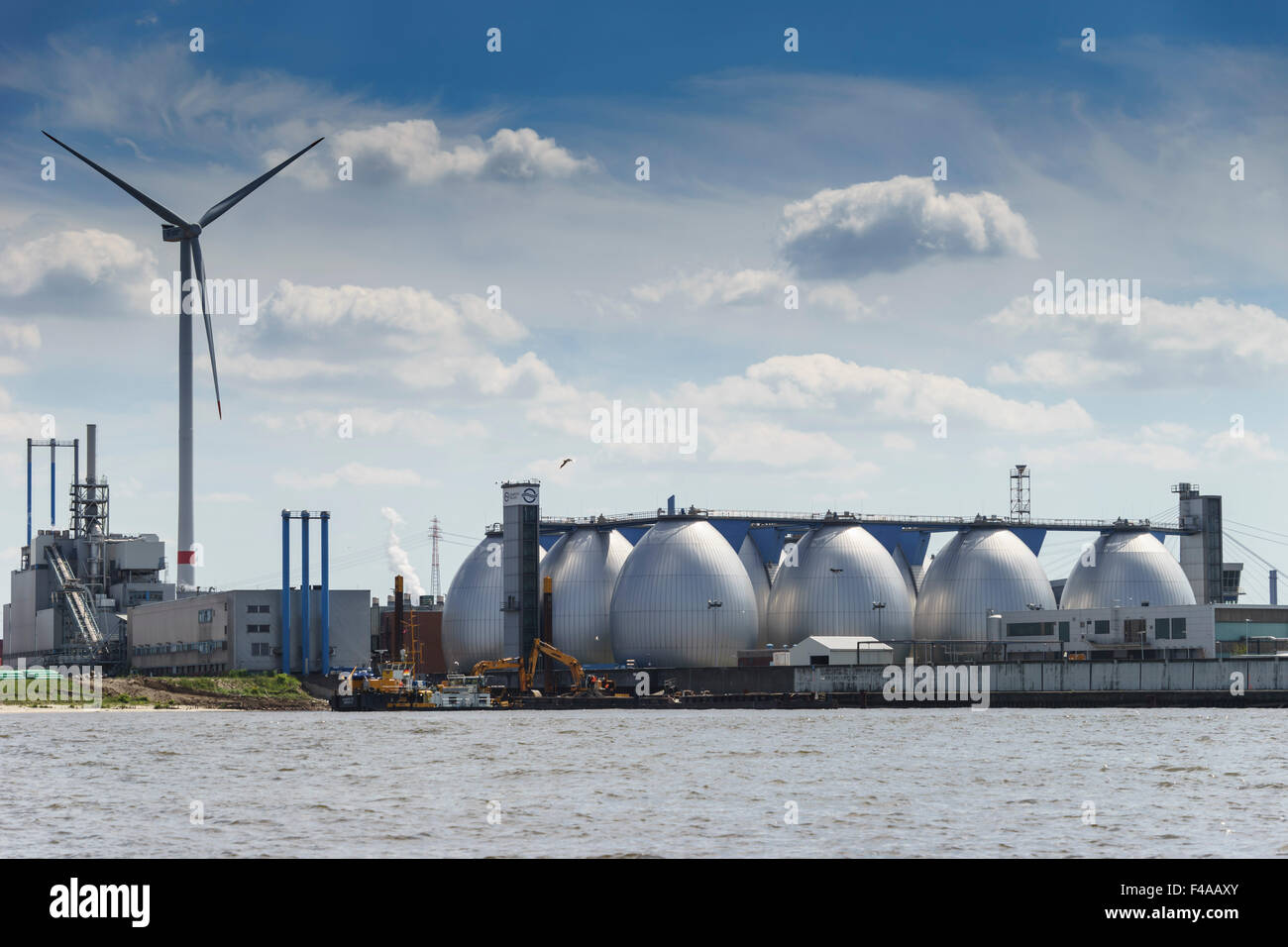 Hamburg, Germany - city water supply in giant tanks beside river Elbe ...
