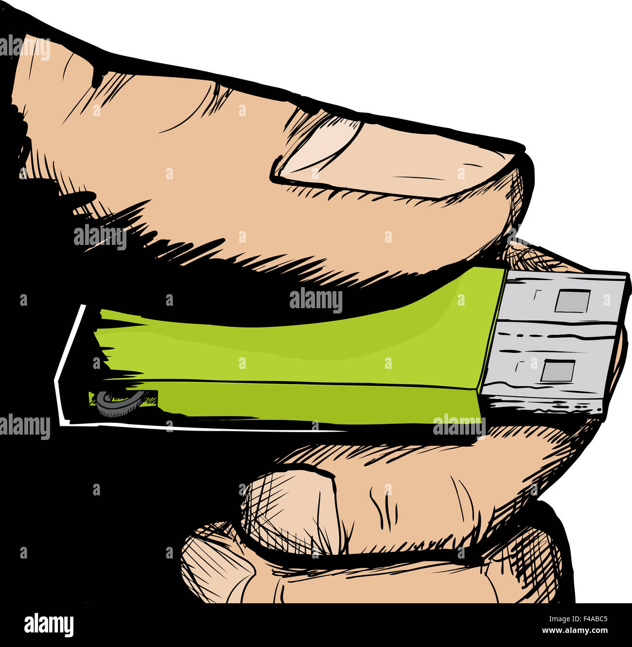 Cartoon illustration of USB thumbdrive in hand Stock Photo - Alamy