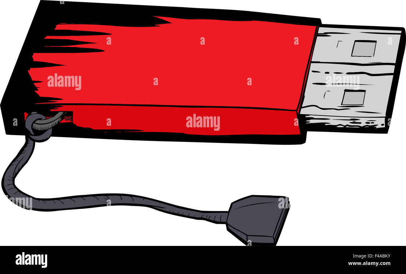 Isolated illustration of single USB flash drive with string Stock Photo ...