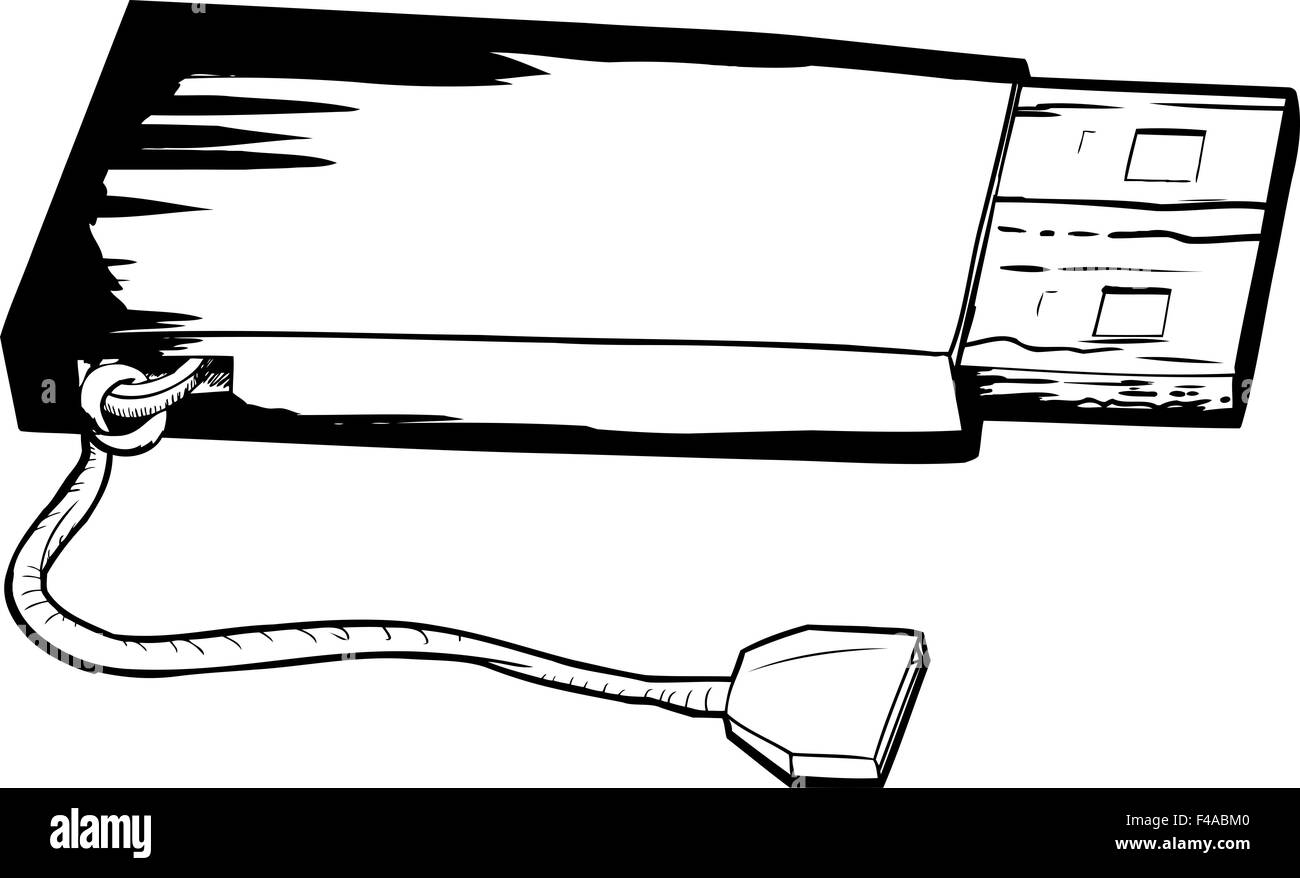 Outlined illustration of single USB flash drive with string Stock Photo ...