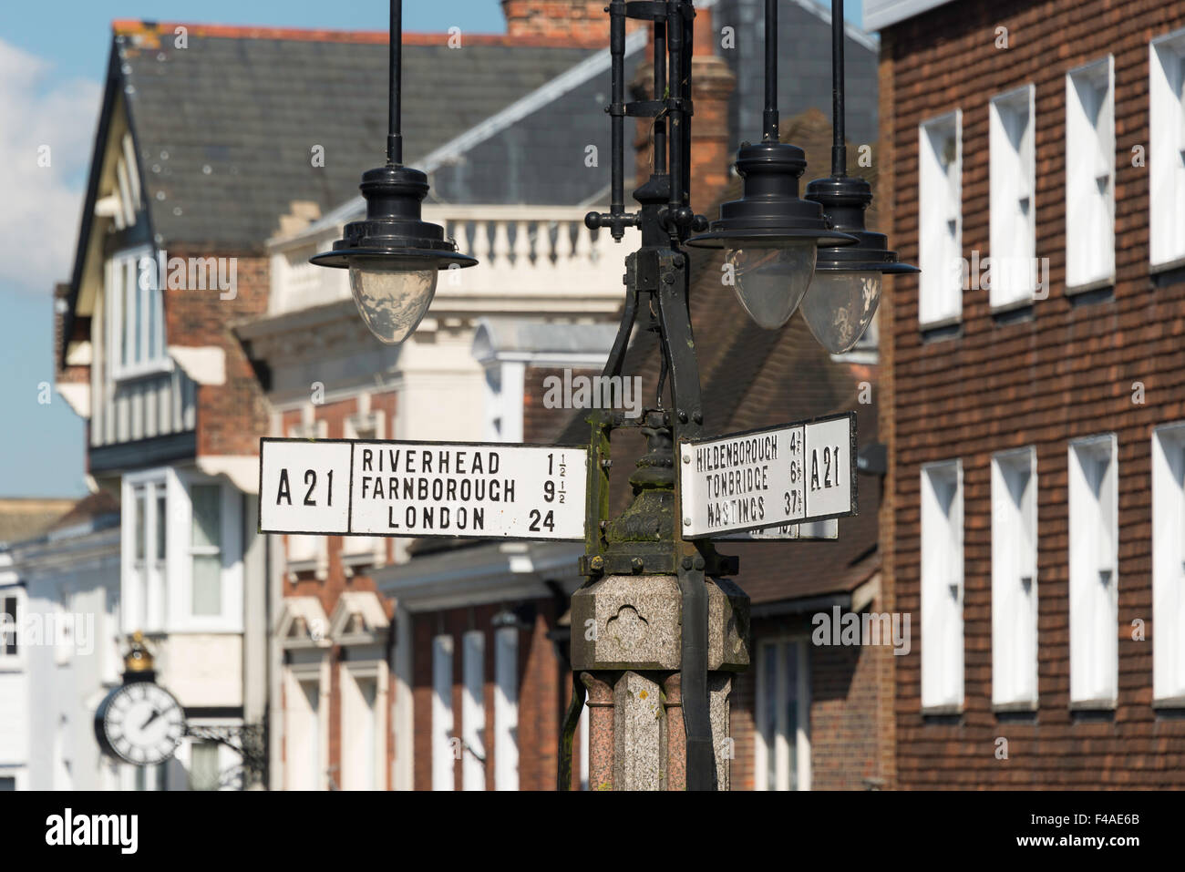 Vintage sign post on High Street, Sevenoaks, Kent, England, United ...
