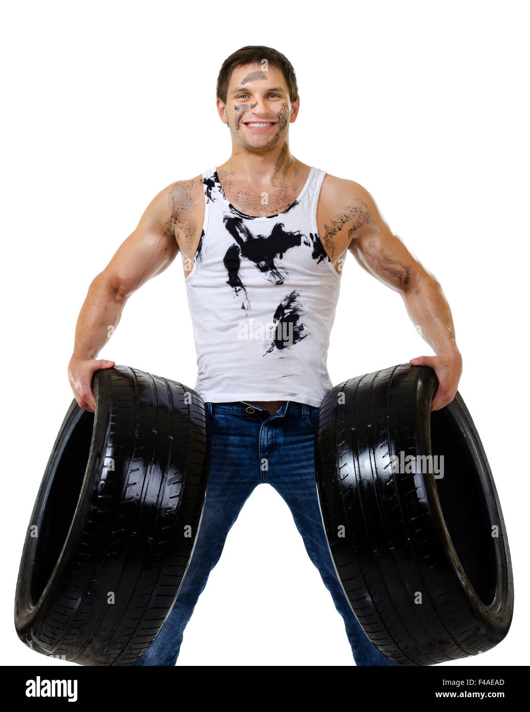 Workman and car Cut Out Stock Images & Pictures - Alamy