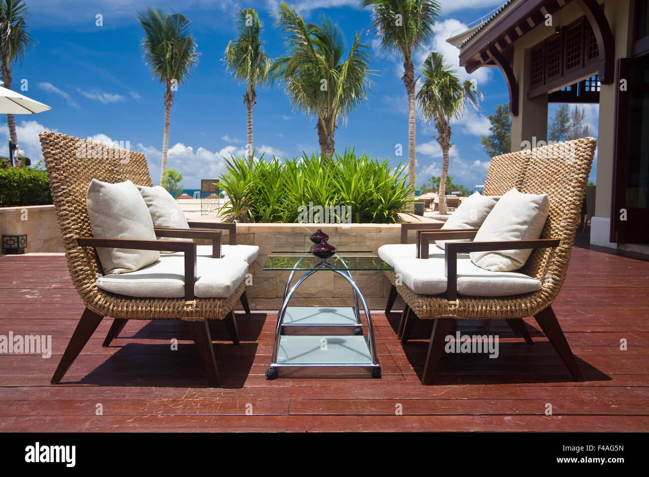 Outdoor chairs in a resort Stock Photo - Alamy