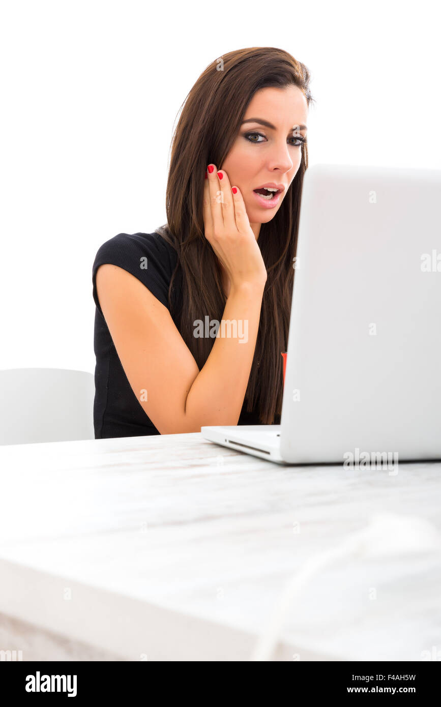 Young woman scared by online content Stock Photo - Alamy
