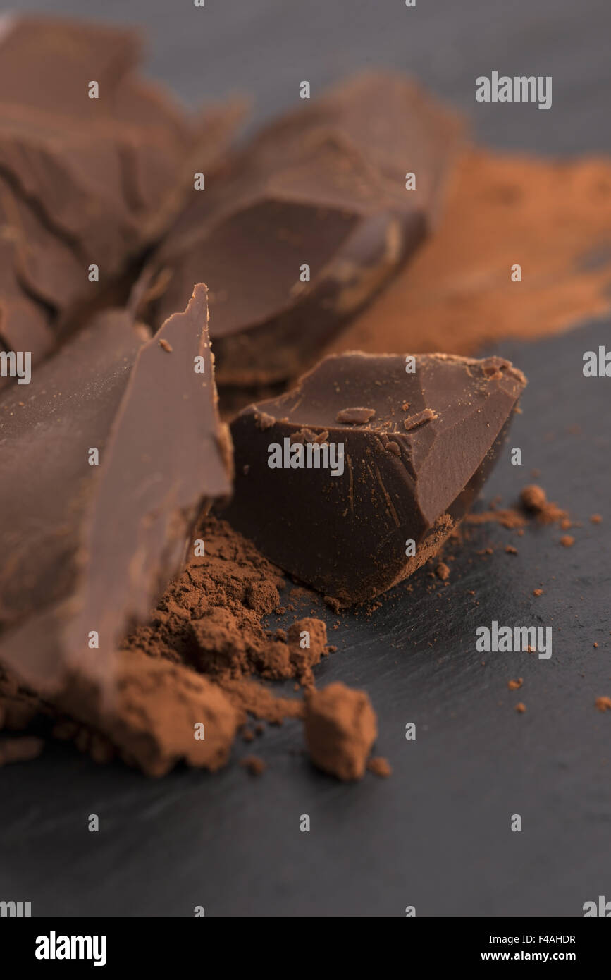 Chopped chocolate with cacao Stock Photo - Alamy