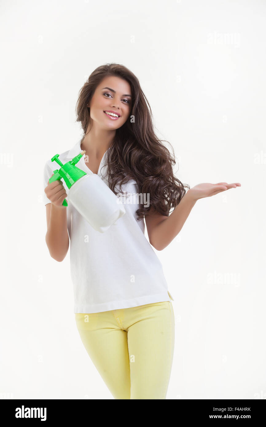 Young Woman With A Sprayer Stock Photo - Alamy