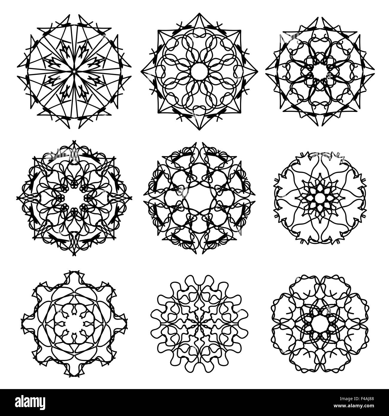 Round pattern abstract ornaments Black and White Stock Photos & Images ...