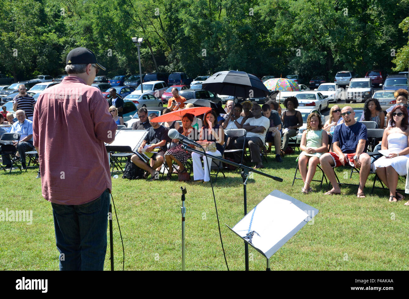 Preacher at a outdoor church service Stock Photo - Alamy