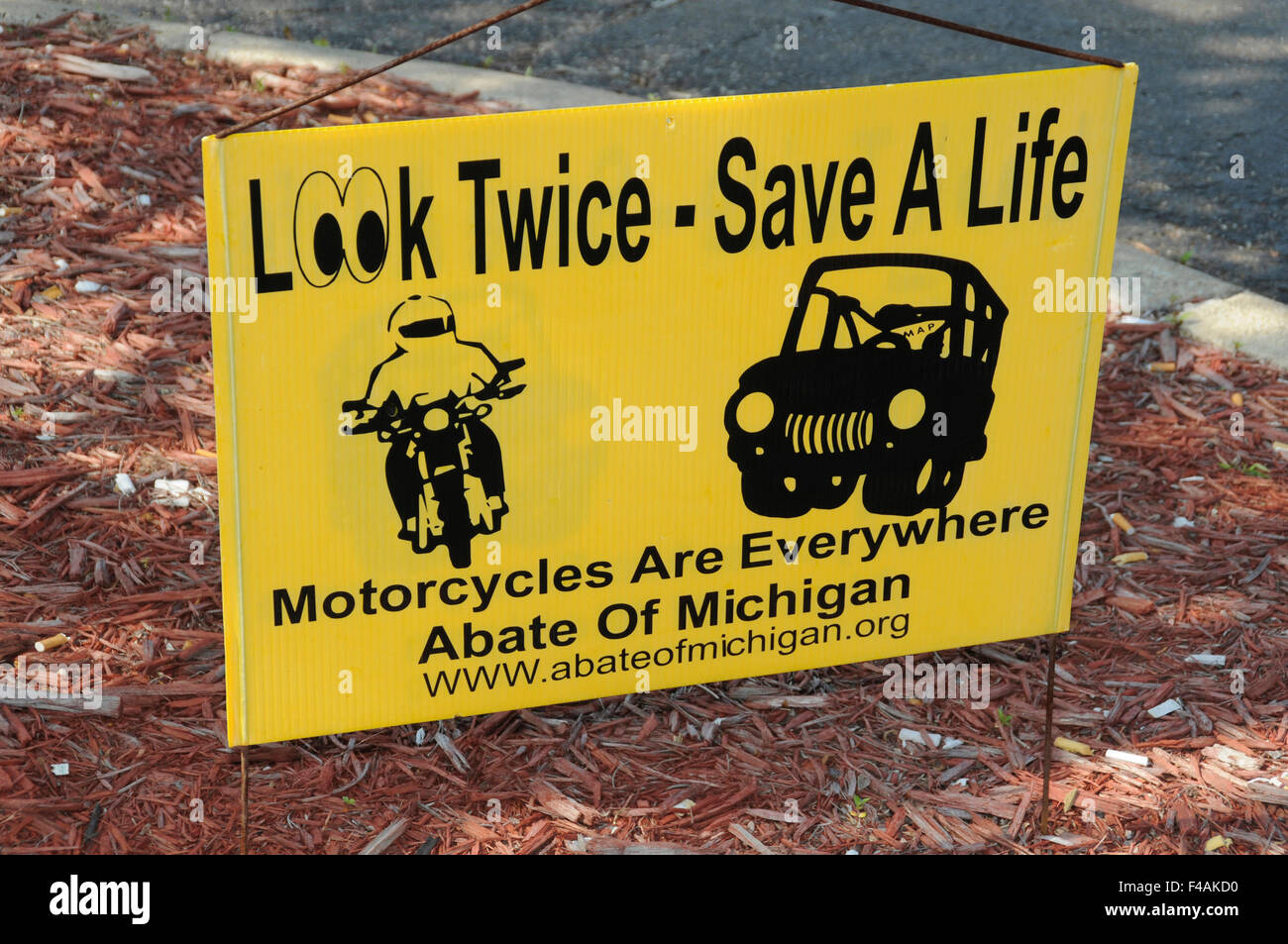 motorcycle safety sign in Belleville, Michigan Stock Photo - Alamy