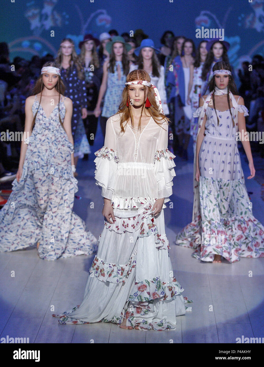 Kiev, Ukraine. 15th Oct, 2015. A model presents a creation by Ukrainian ...