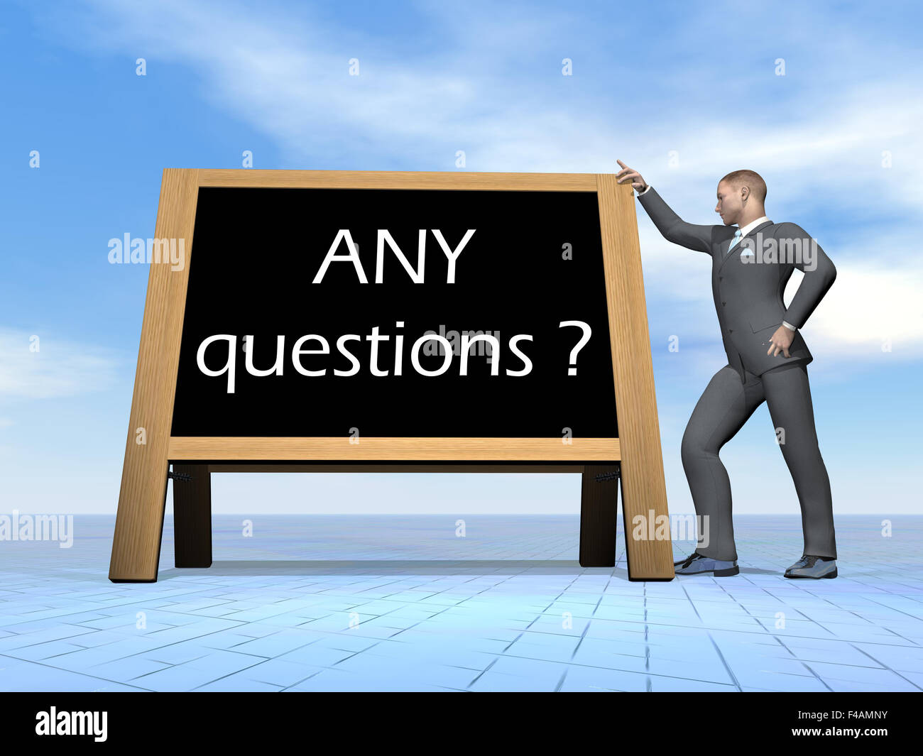 Businessman asking for questions - 3D render Stock Photo - Alamy