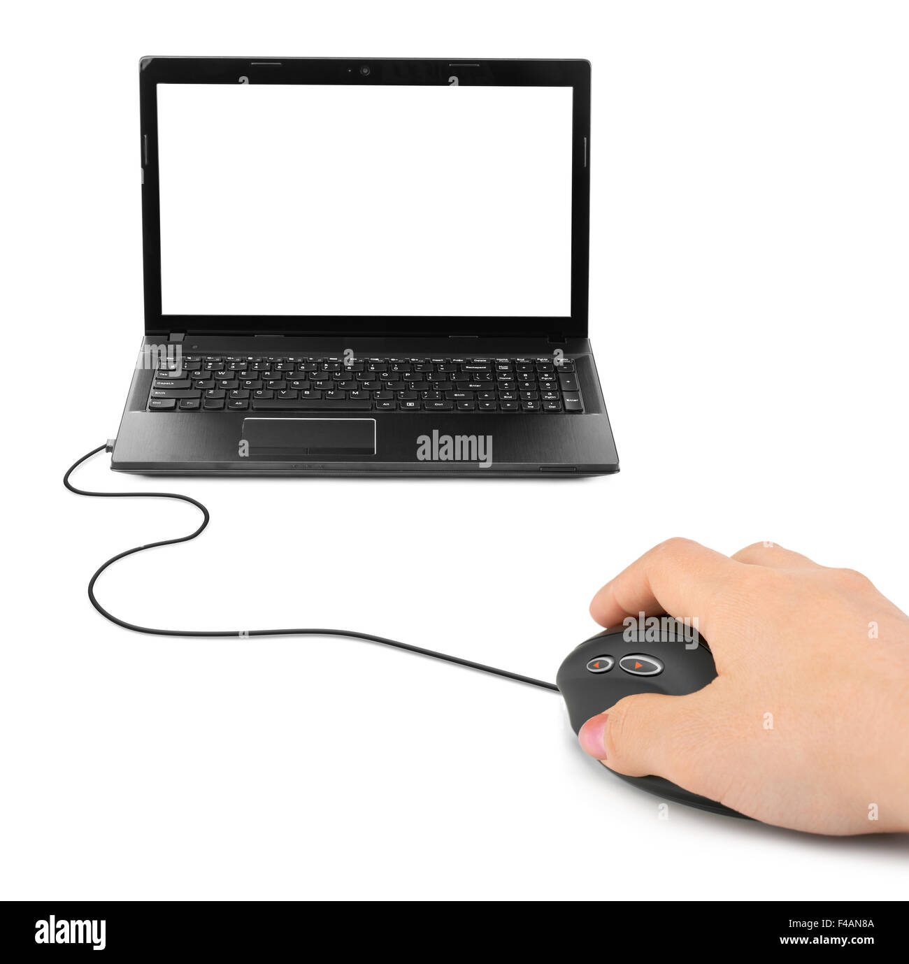 Hand with computer mouse and notebook Stock Photo - Alamy