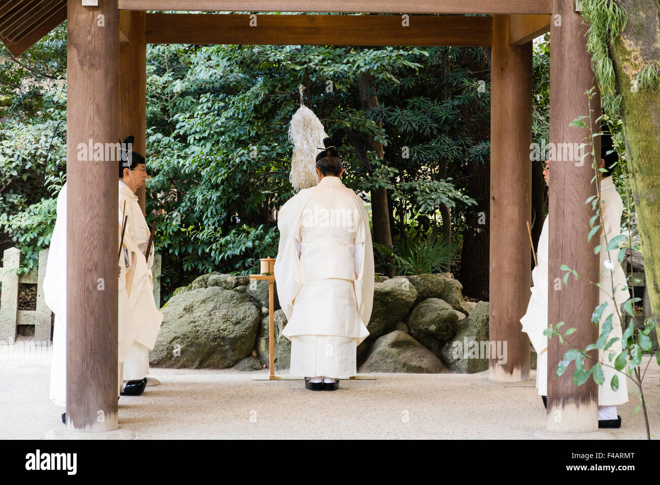 Nishinomiya shrine, Japan, Shinto Priests, Kannushi, with chief priest ...
