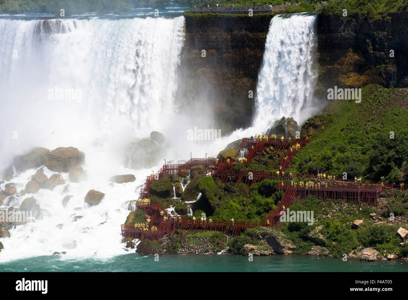 Niagara (American Falls) observation deck seen from Canada Stock Photo ...