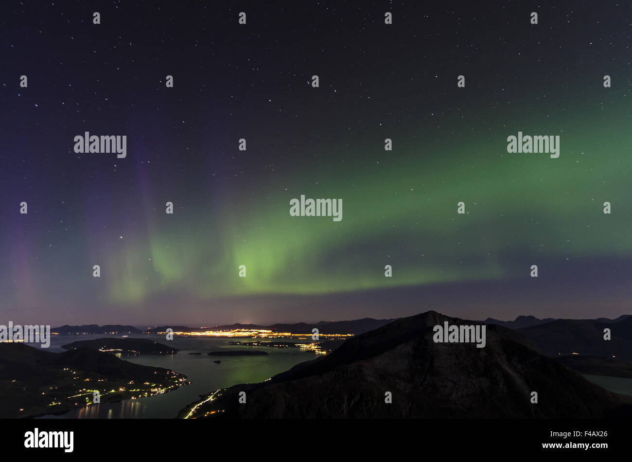 Northern lights above Moldefjord and Molde, Norway Stock Photo - Alamy