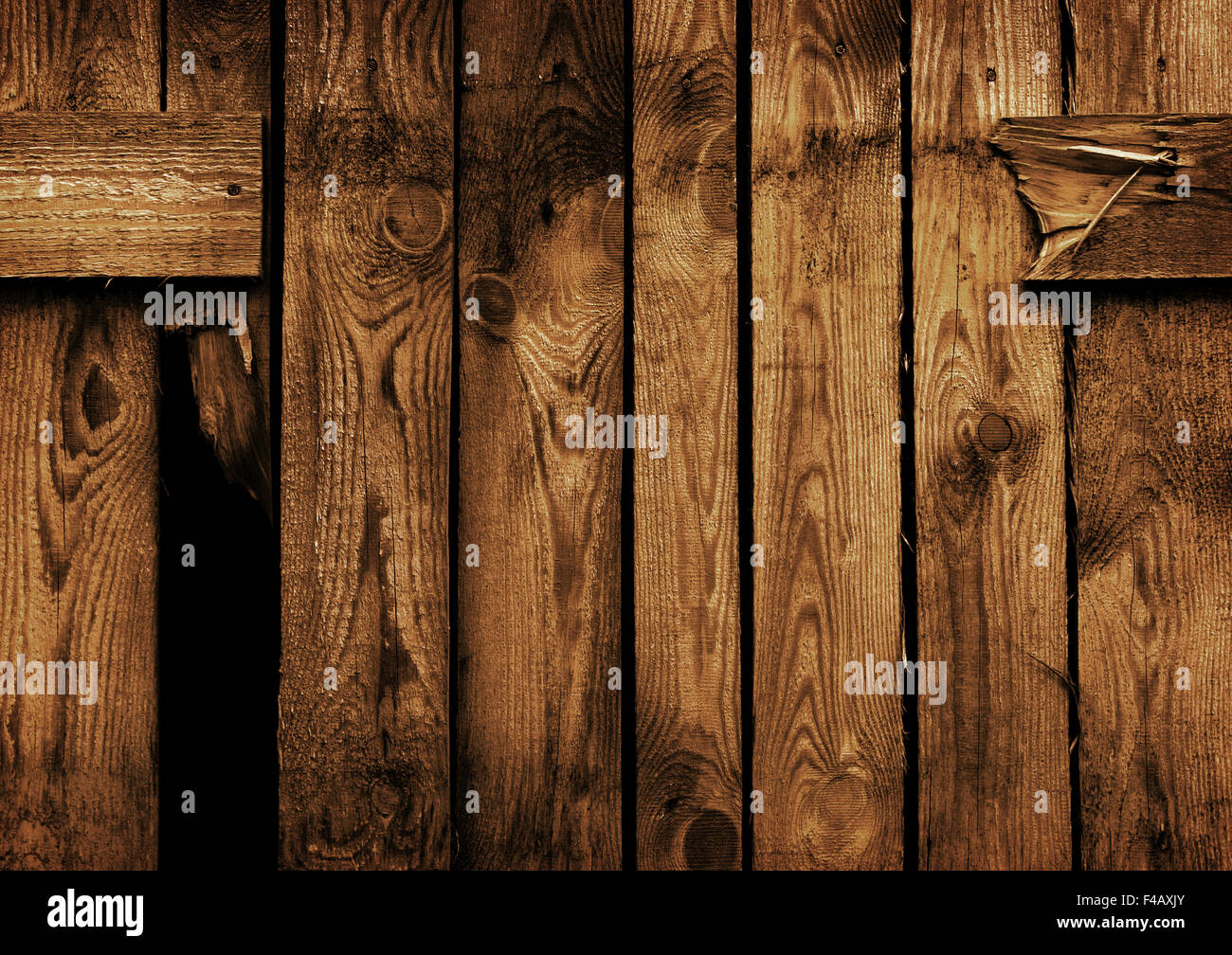 old brown wood fence with a hole Stock Photo - Alamy