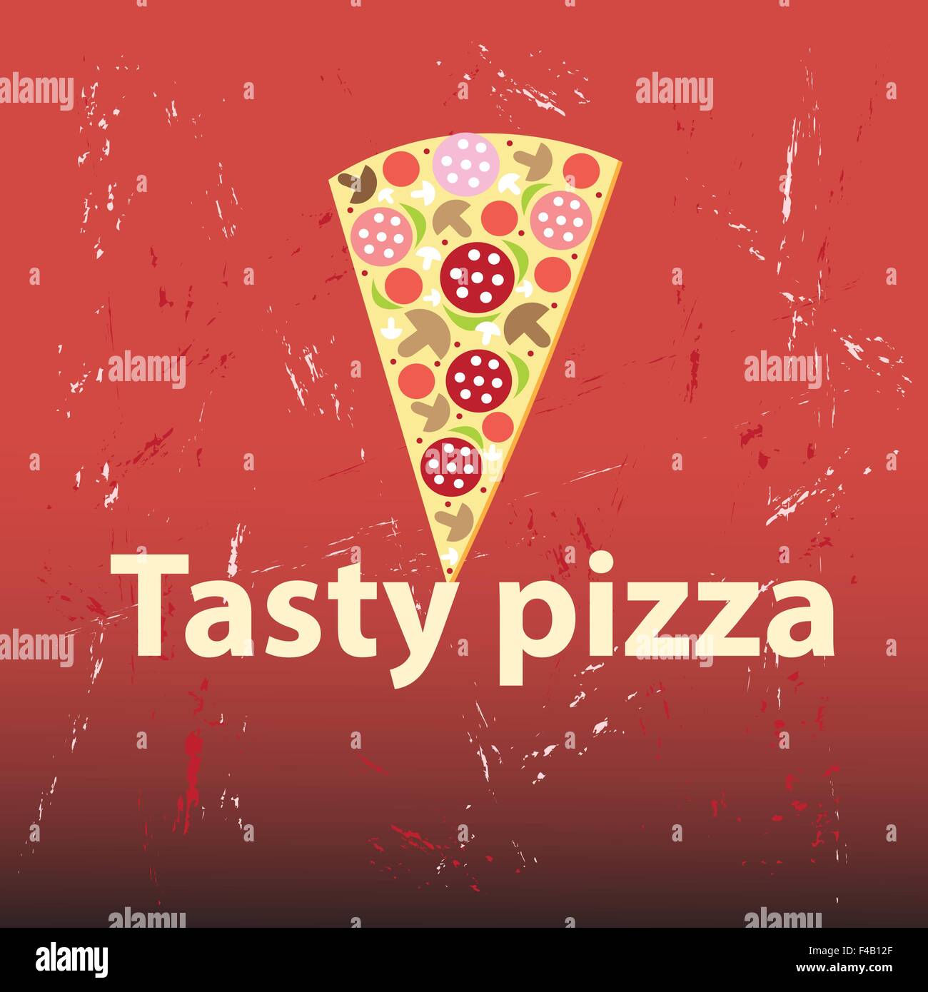 Bright graphics delicious slice of pizza on a red background Stock ...