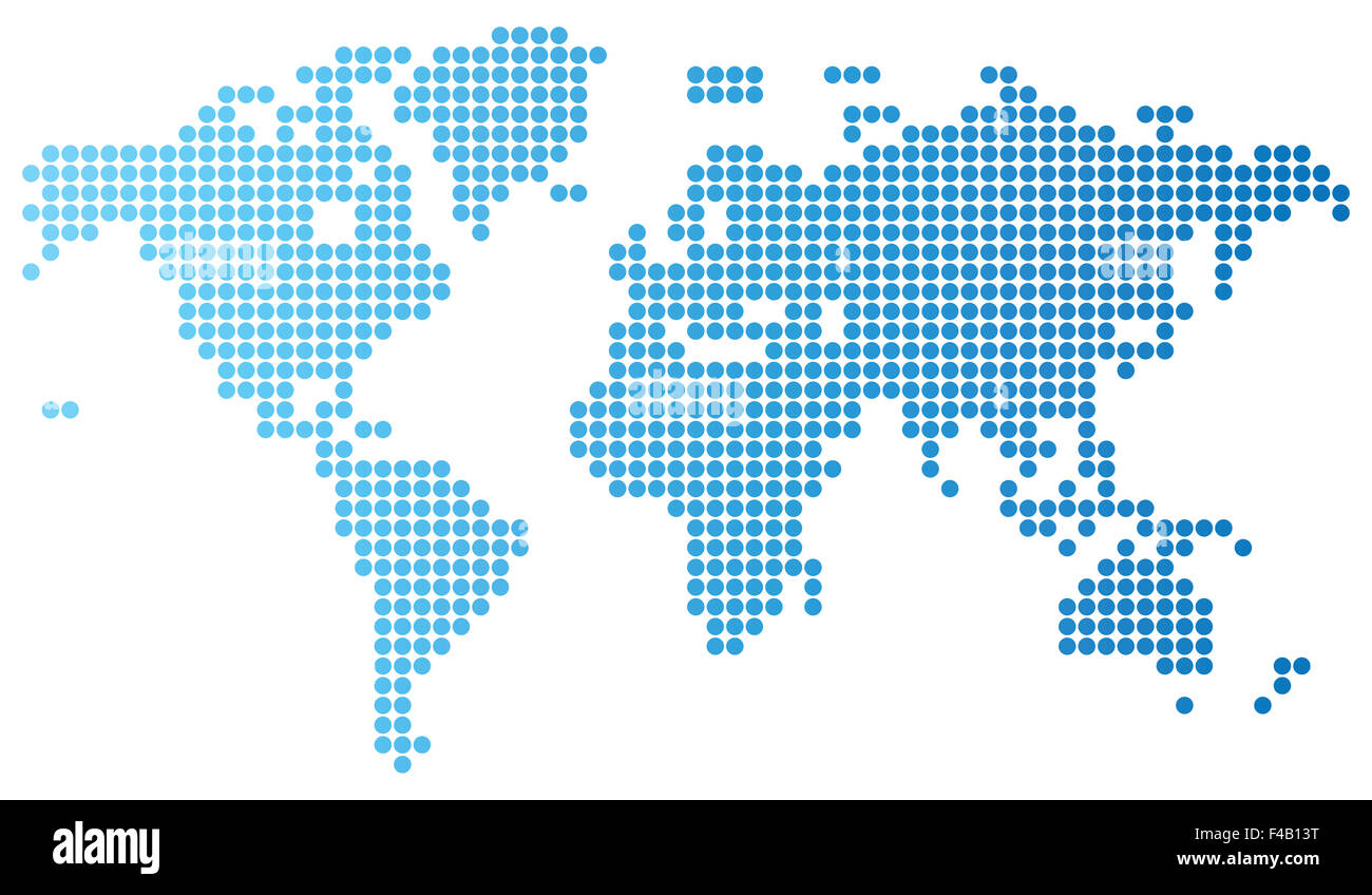 World map of blue round dots Stock Photo - Alamy