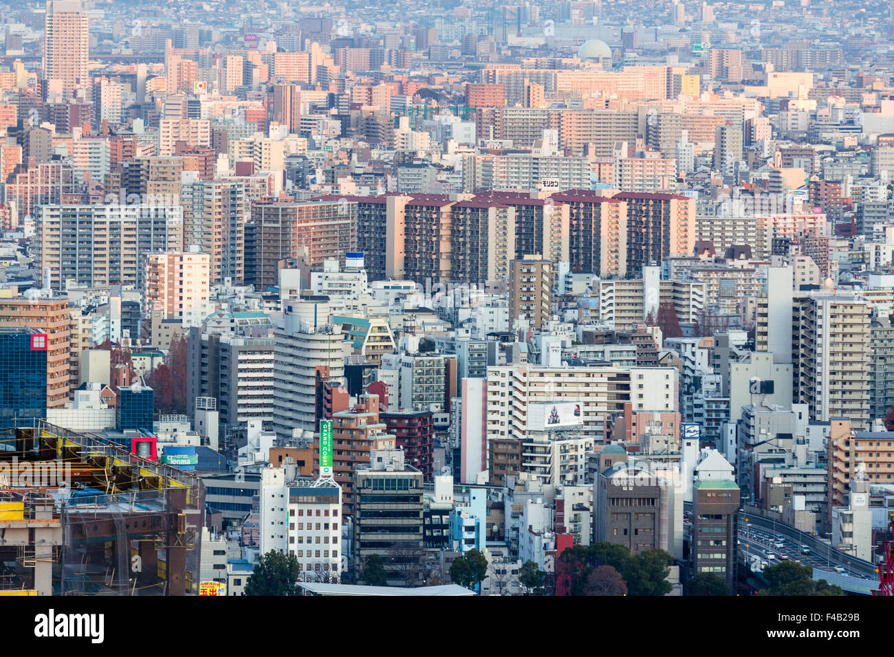 Osaka city during the golden hour. View from the Umeda Sky Building ...