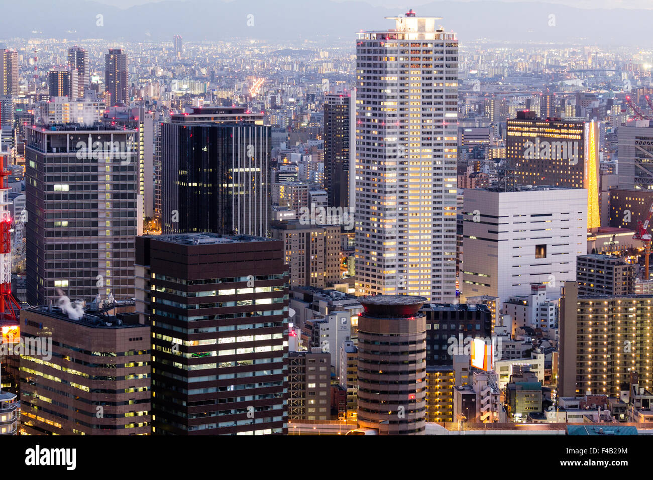 Japan, Osaka, view from Umeda Sky Building, evening, blue hour ...