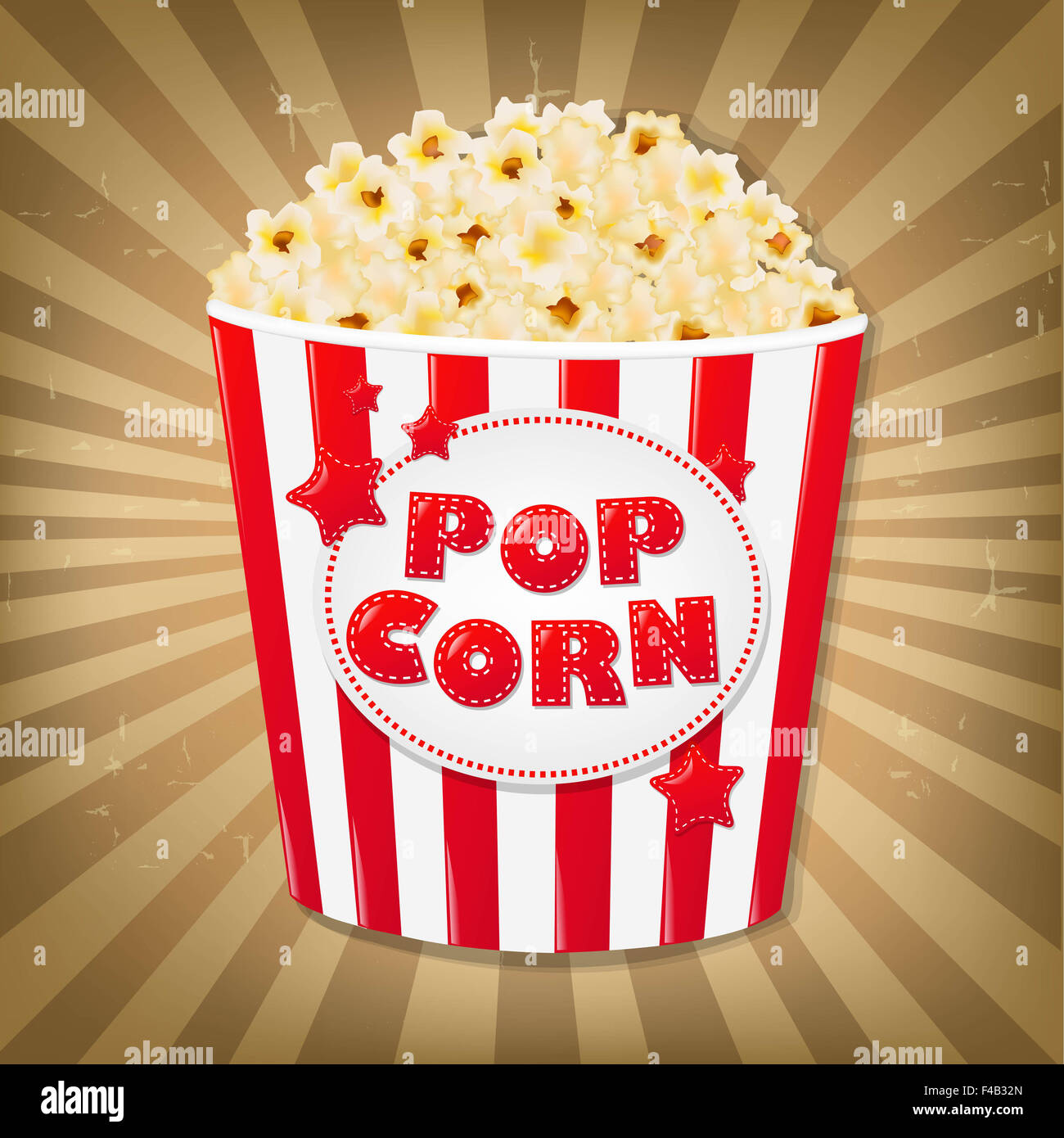 Popcorn In Cardboard Box With Sunburst Stock Photo - Alamy