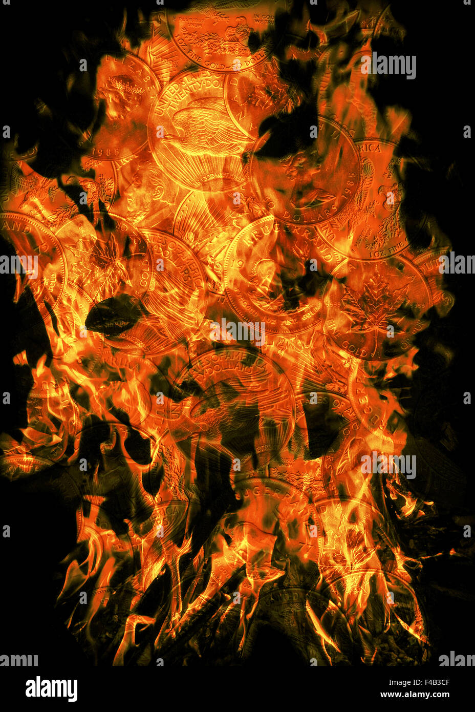 Burning Gold Coins Stock Photo - Alamy