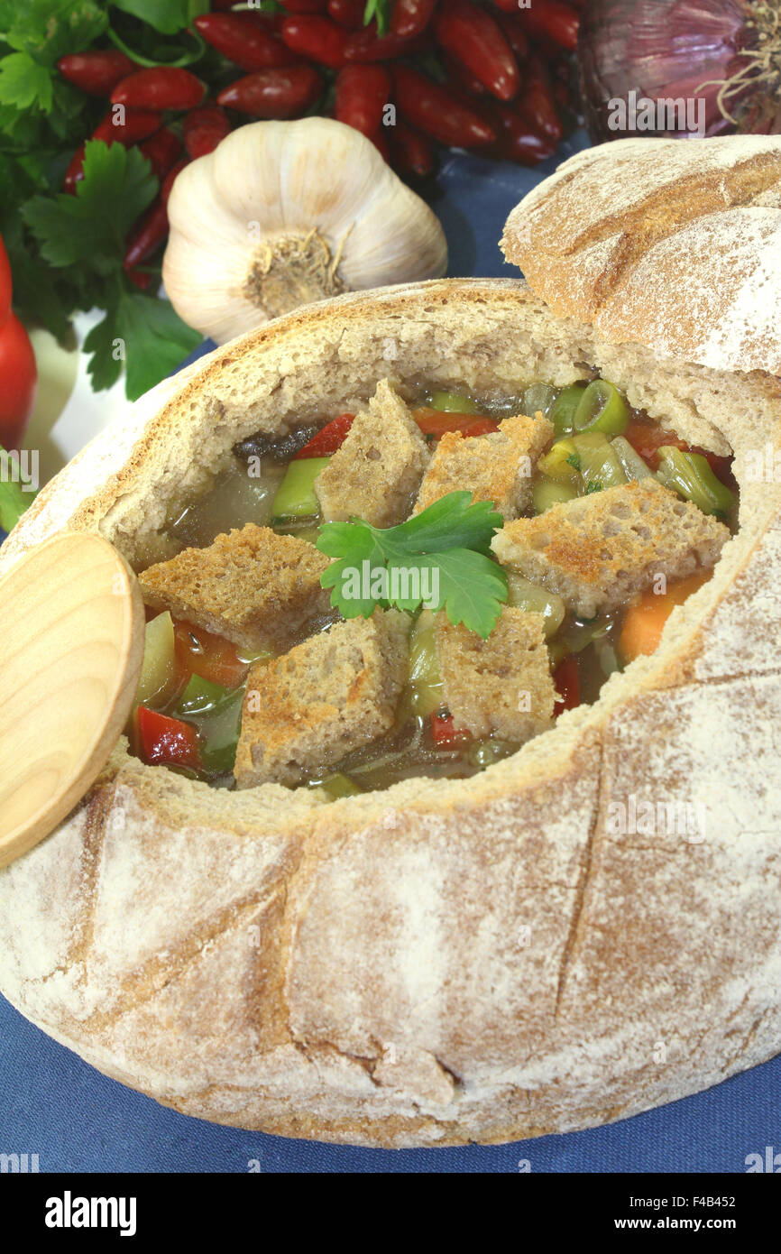 bread soup with garlic Stock Photo - Alamy