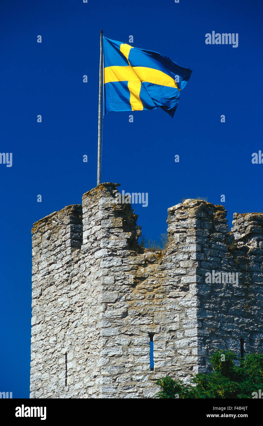A Swedish flag in an old tower Stock Photo - Alamy