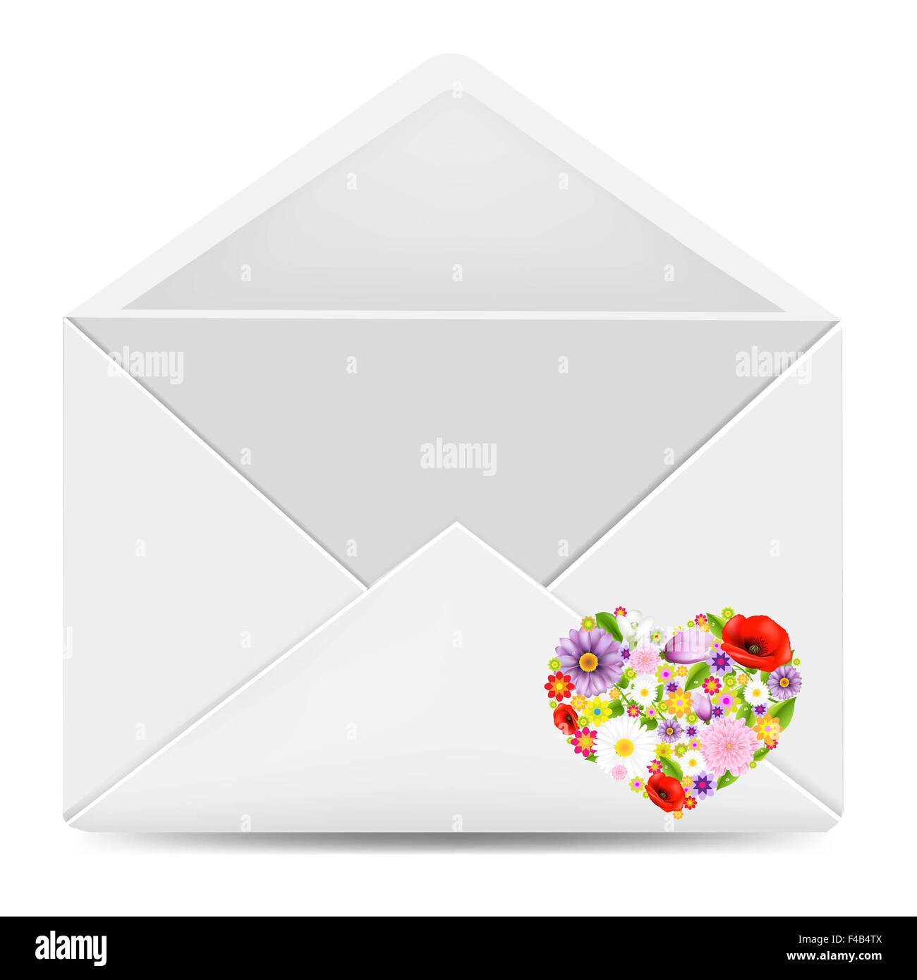White Envelope With Flowers Heart Stock Photo - Alamy