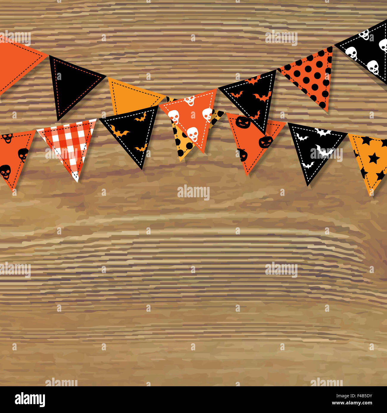 Halloween Bunting Flags With Wood Background Stock Photo - Alamy