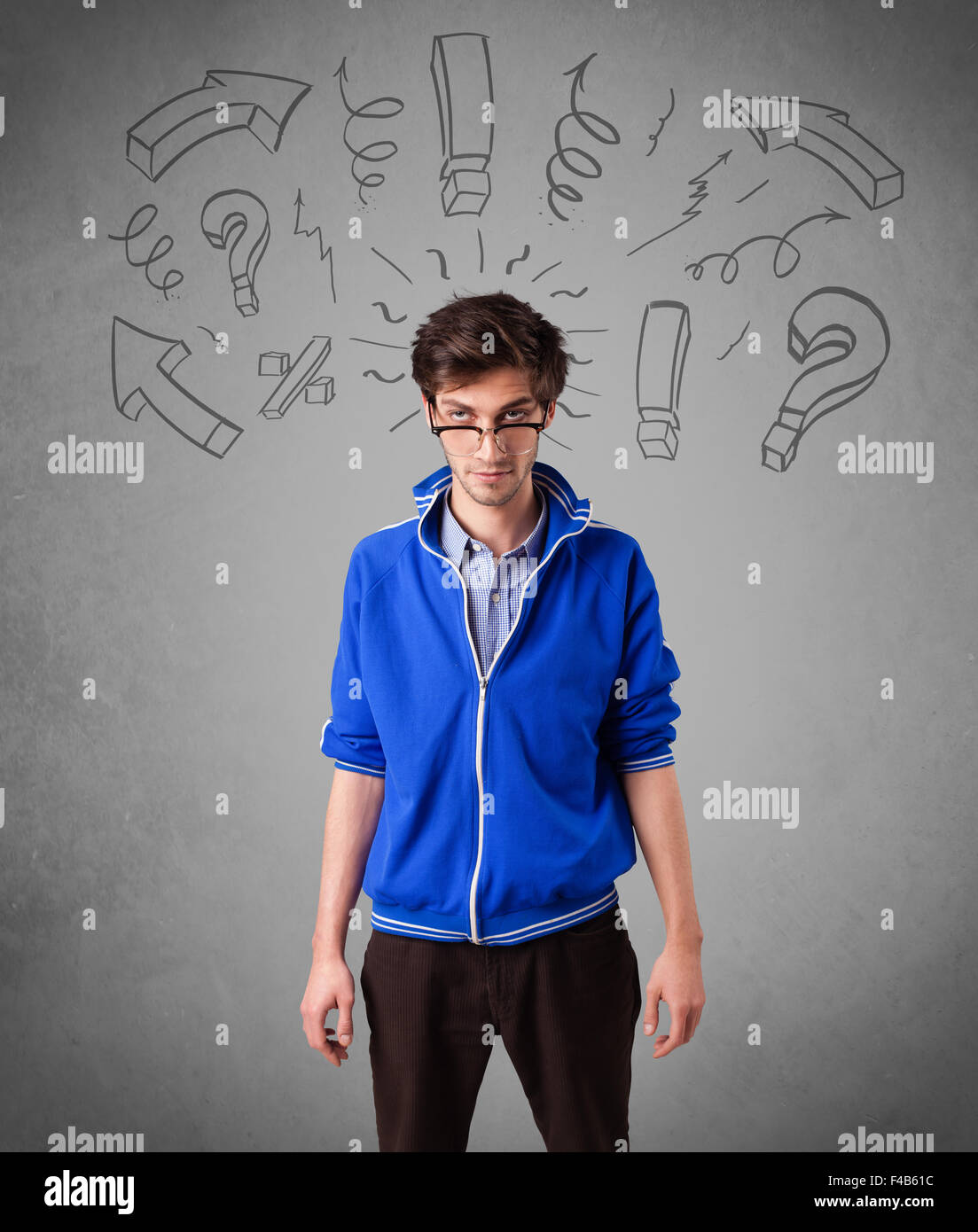 Handome man with question sign doodles Stock Photo - Alamy