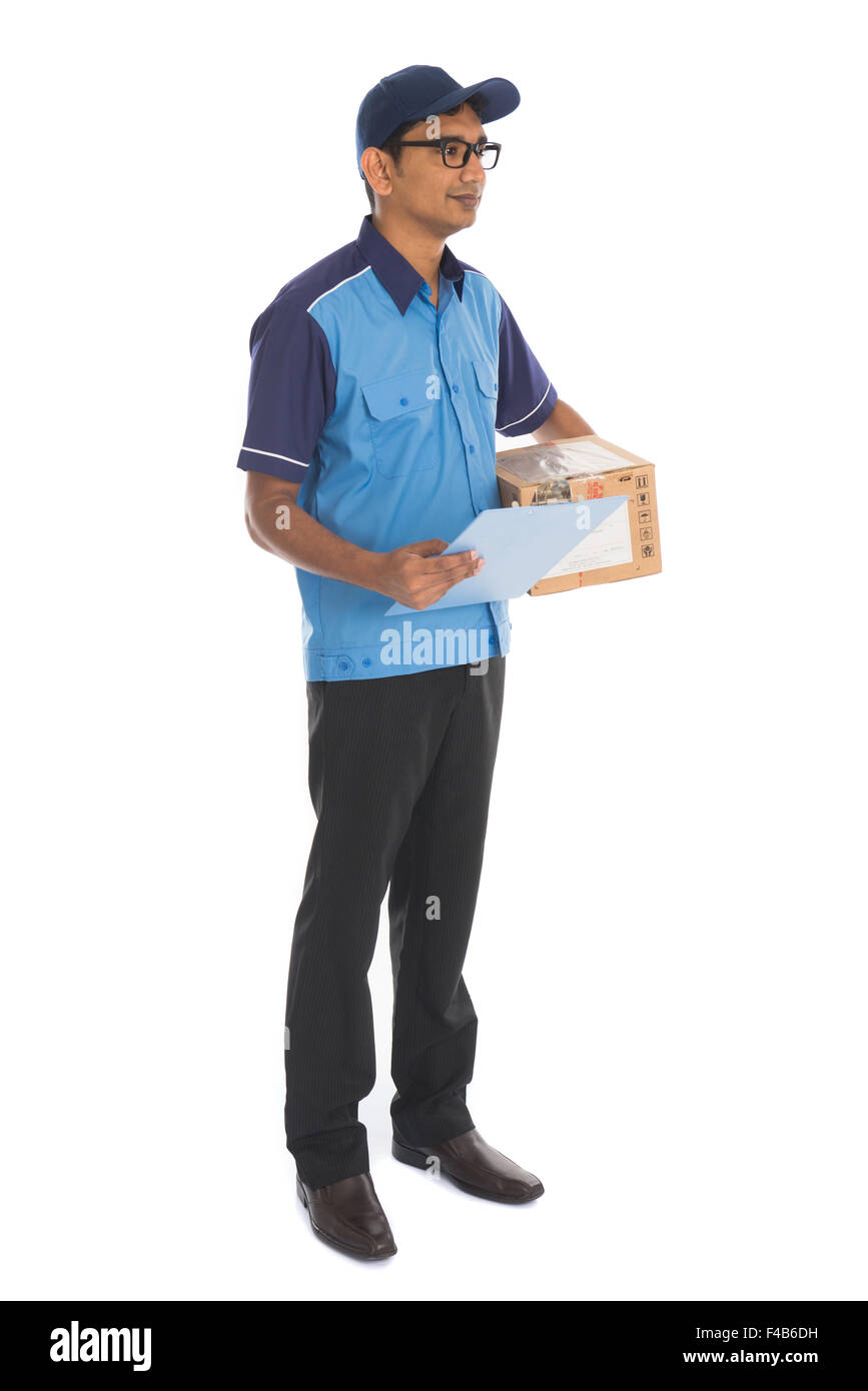 indian delivery man in blue uniform Stock Photo - Alamy