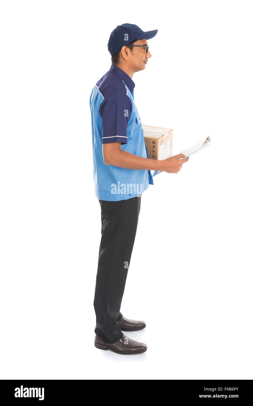 indian delivery man in blue uniform Stock Photo - Alamy