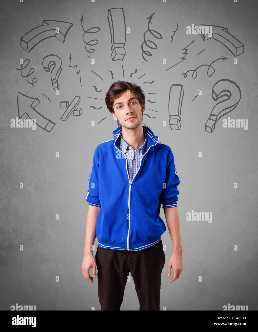 Handome man with question sign doodles Stock Photo - Alamy