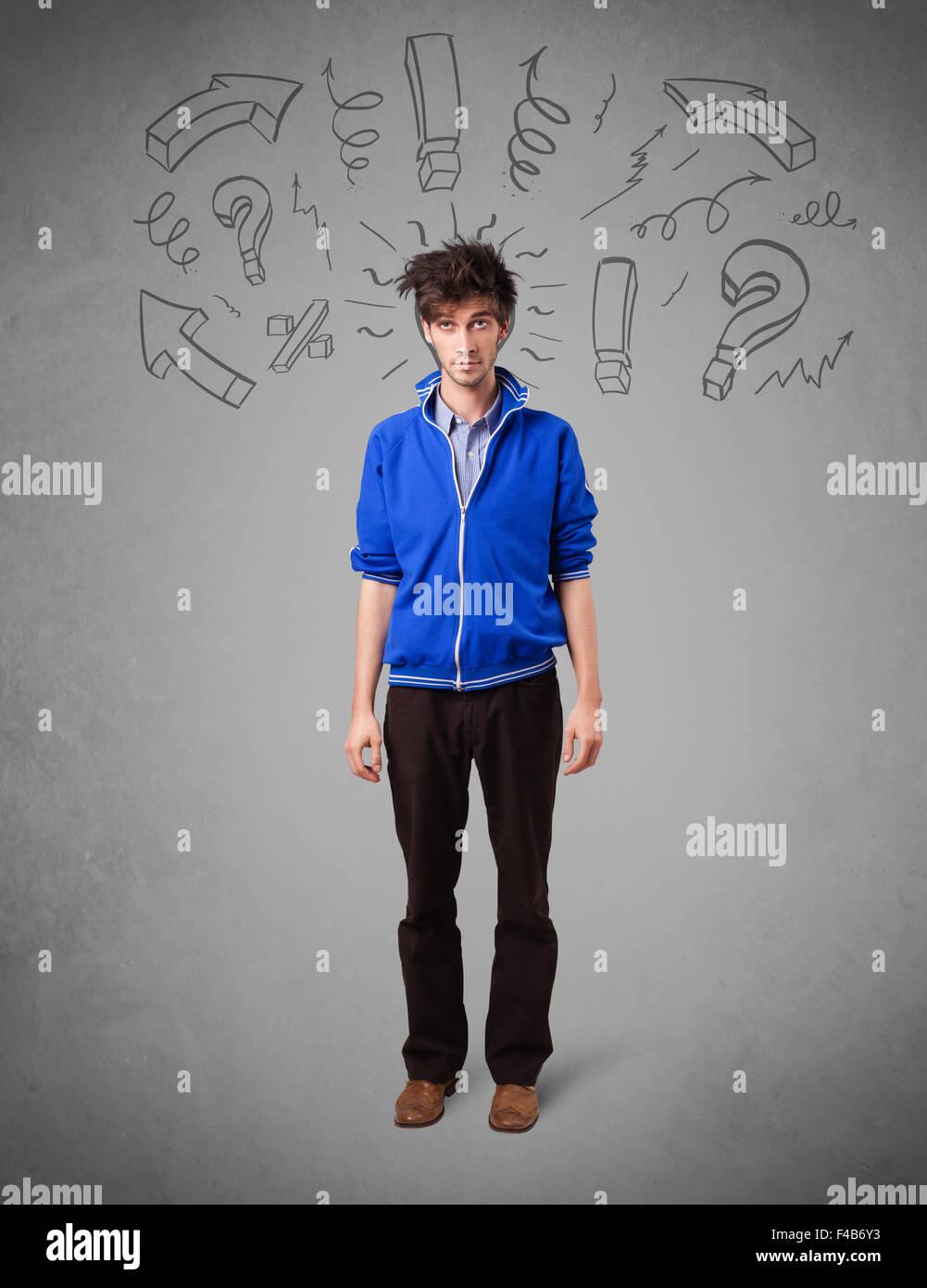 Handome man with question sign doodles Stock Photo - Alamy
