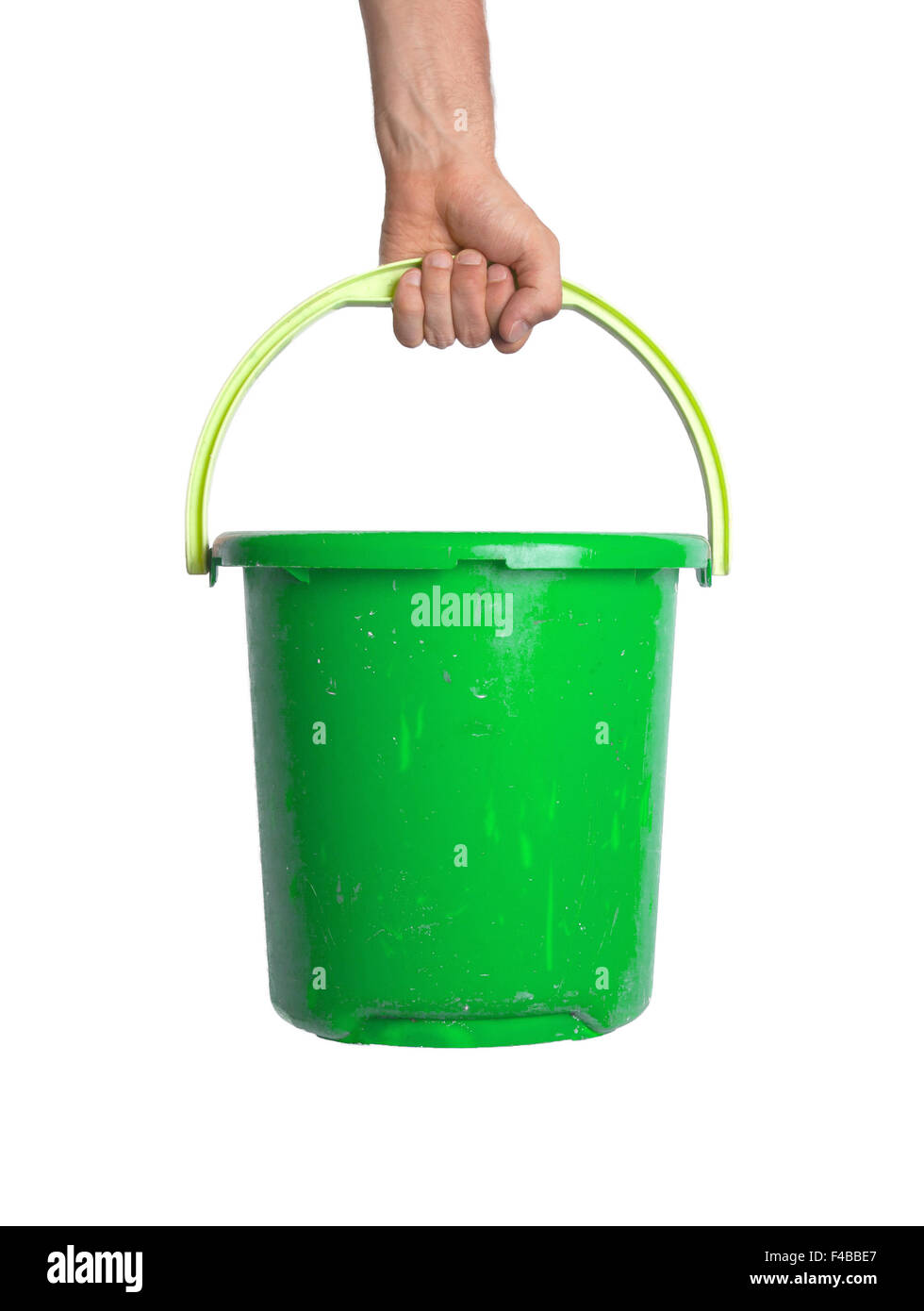 Human hand holding empty plastic pail, isolated on white Stock Photo ...