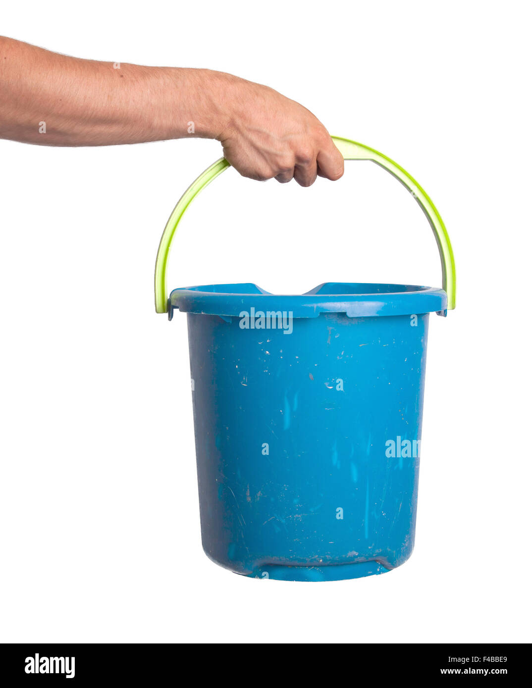 Human hand holding empty plastic pail, isolated on white Stock Photo ...
