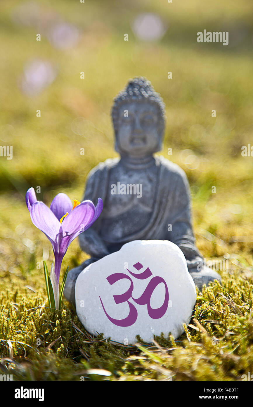 Om Sign with Buddha Statue Stock Photo - Alamy