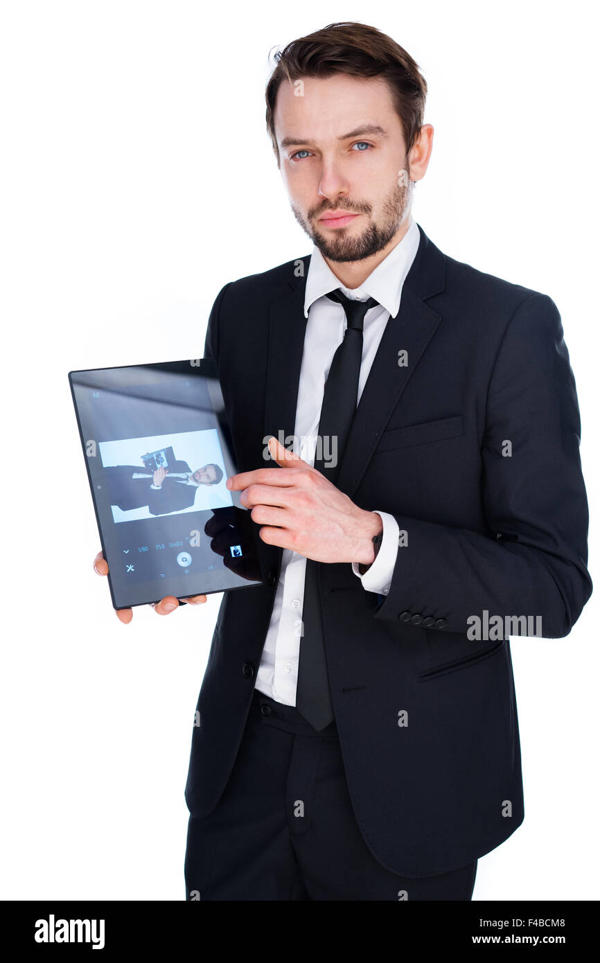 Tablet screen displaying communication hi-res stock photography and ...