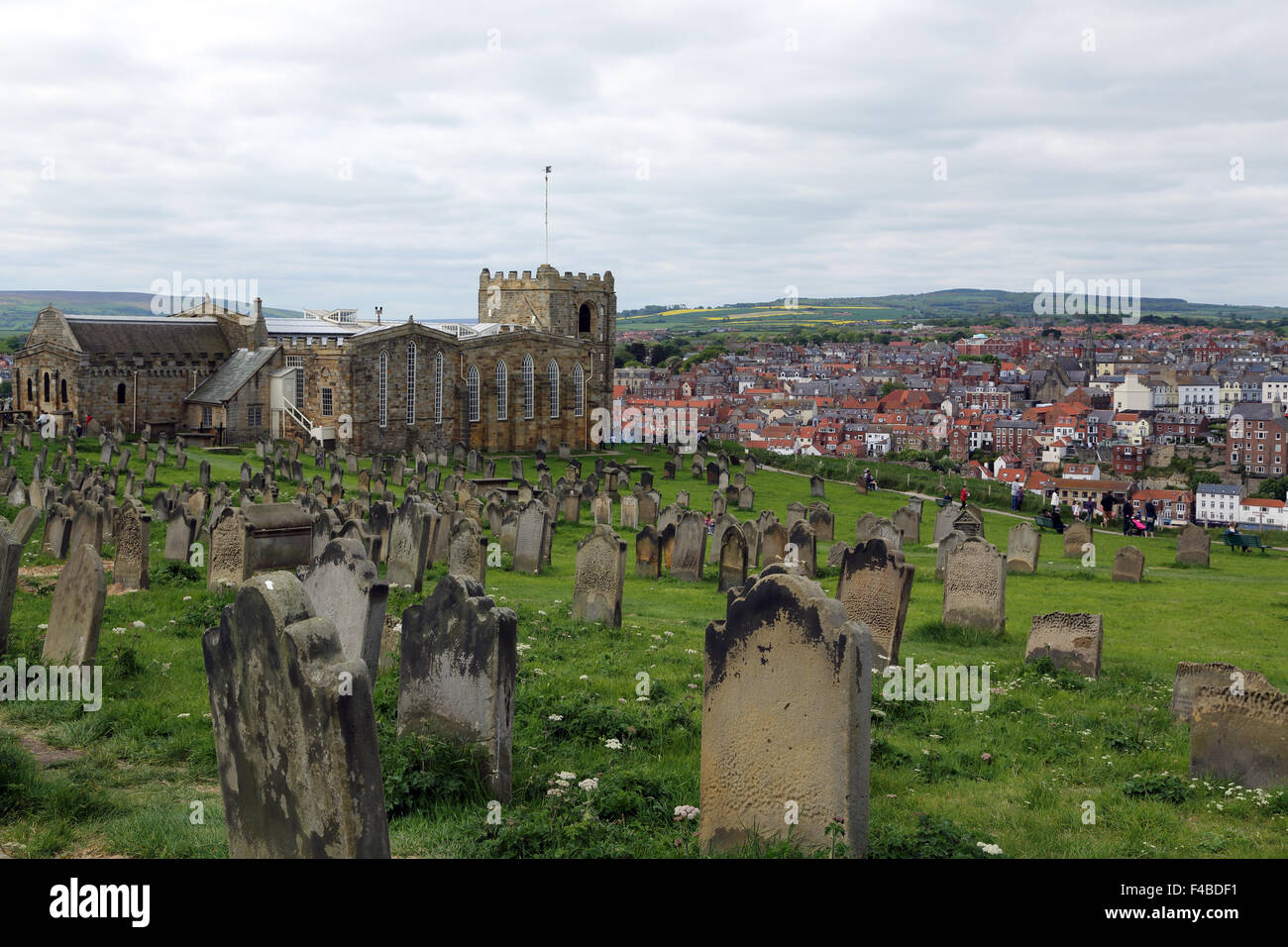 Whitby Church, Whitby, North Yorkshire, UK, with the graveyard in the ...