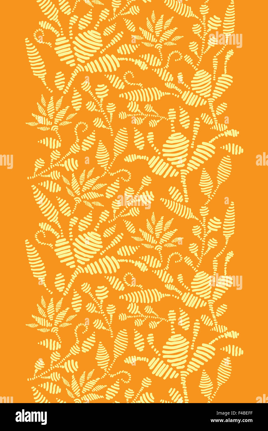 Golden floral embroidery vertical border seamless pattern background ...